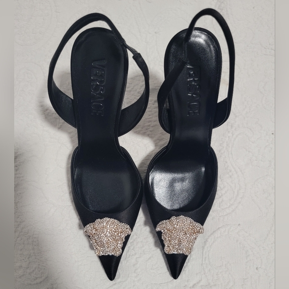 Versace | Shoes | Versace Womens Black Embellished Heels | Poshmark